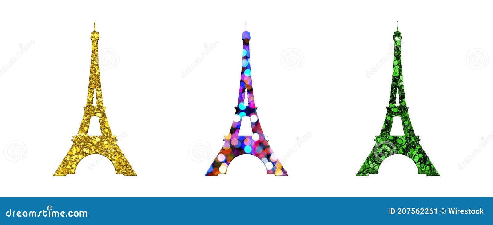 Three Eiffel Towers with Different Patterns Isolated on a White ...