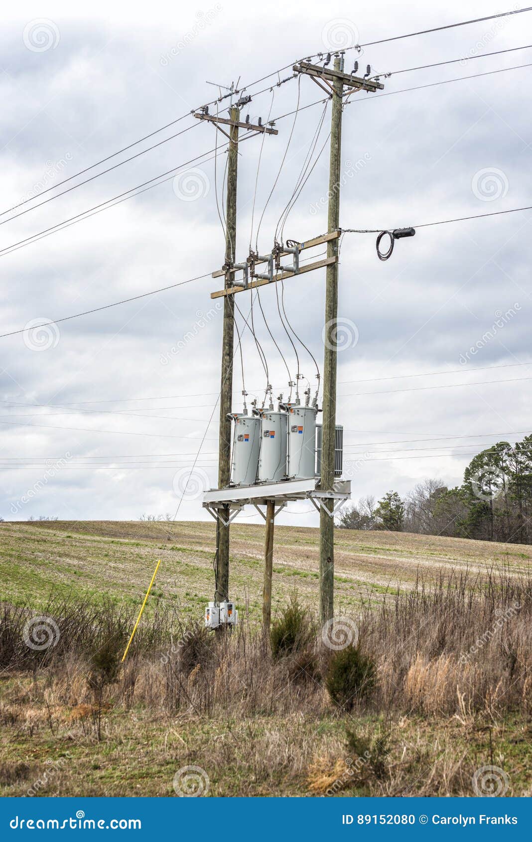 Three Electric Utility Transformers on Telephone Poles Stock Photo ...