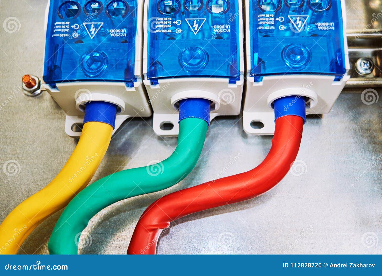 Three Electrical Cables or Wires are Connected To the Distribution ...
