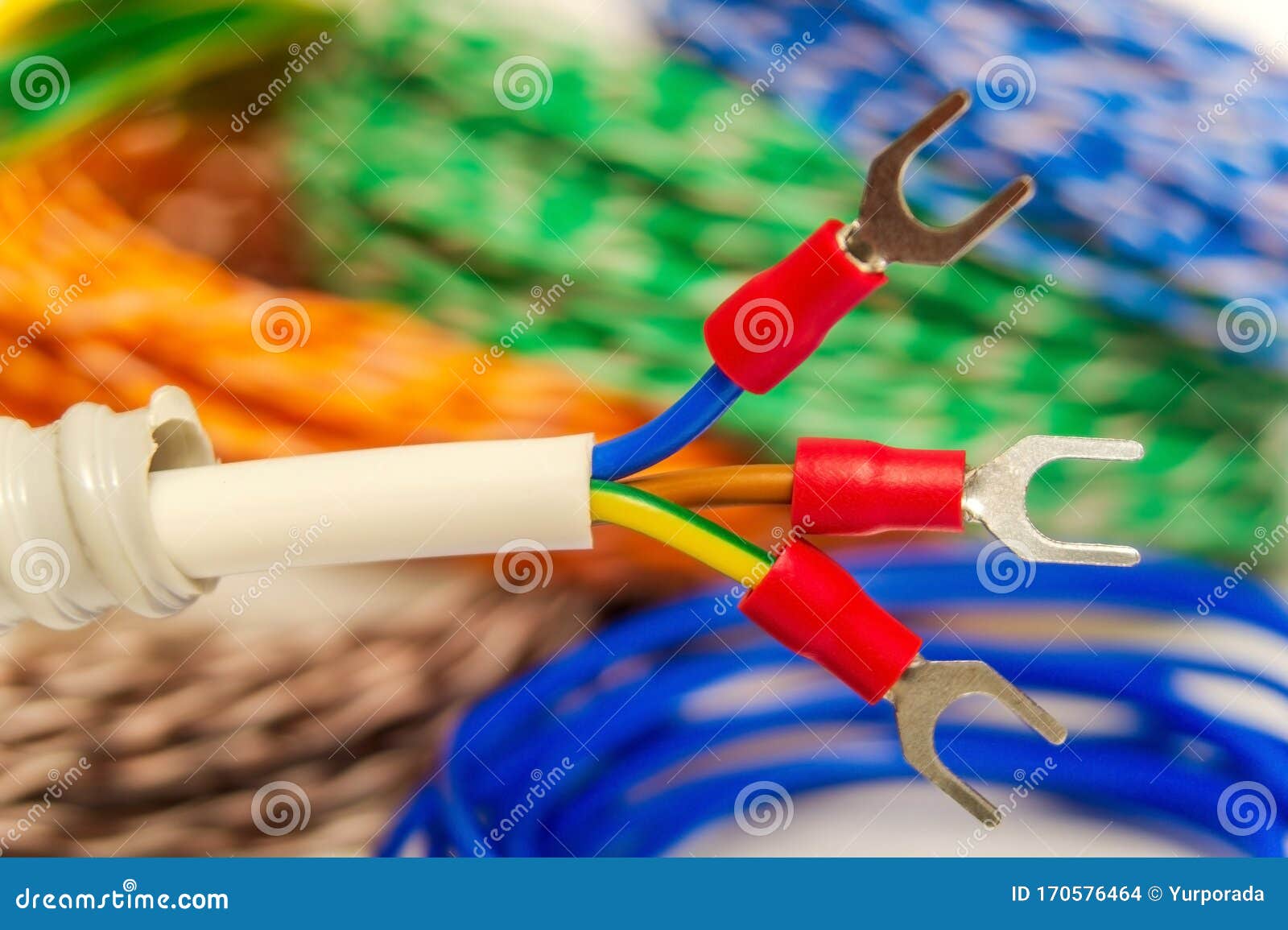 Three Electrical Wires with Terminals before Installation Stock Photo ...