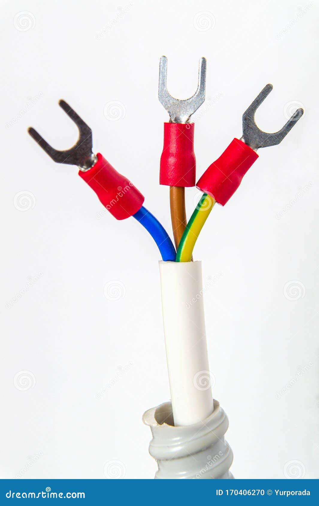 Three Electrical Wires with Terminals on White Background Stock Photo ...