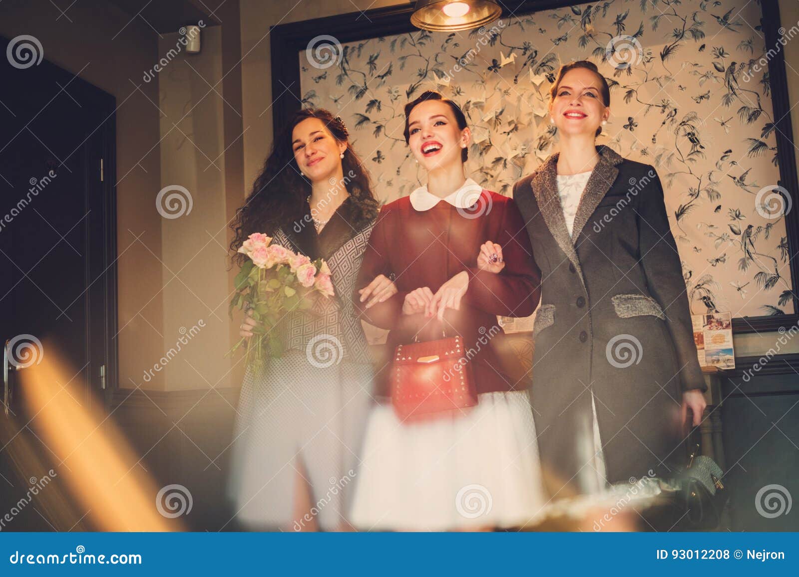 Three Elegant Young Ladies Ready for a Party Stock Photo - Image of ...