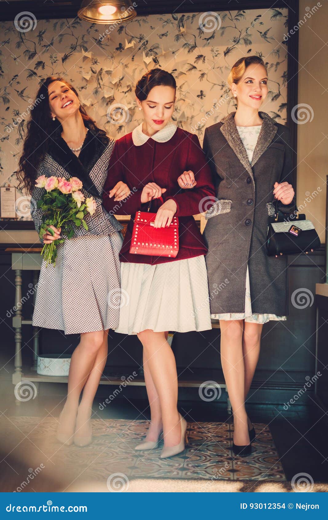 Three Elegant Young Ladies Ready for a Party Stock Photo - Image of ...