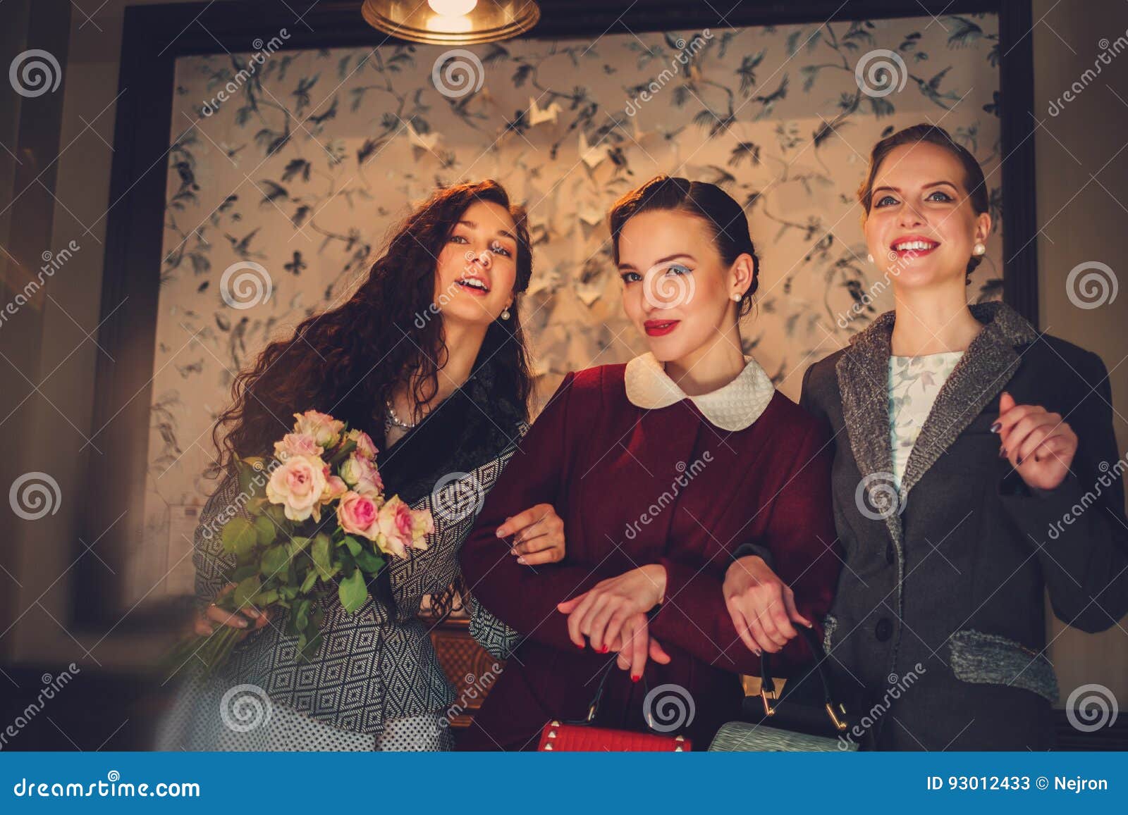 Three Elegant Young Ladies Ready for a Party Stock Image - Image of ...