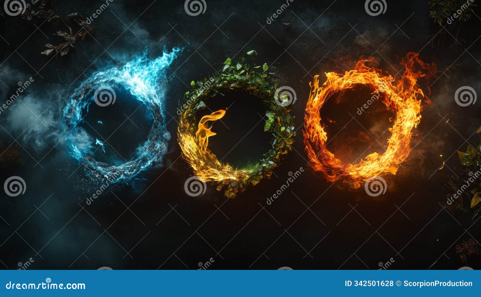 Three Elemental Rings of Fire, Water, and Earth in a Powerful ...
