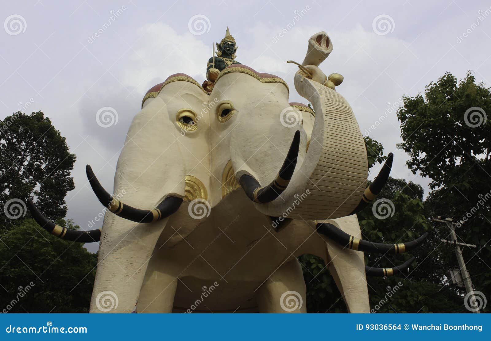 Three Elephant Head Statue stock photo. Image of ratchathani - 93036564