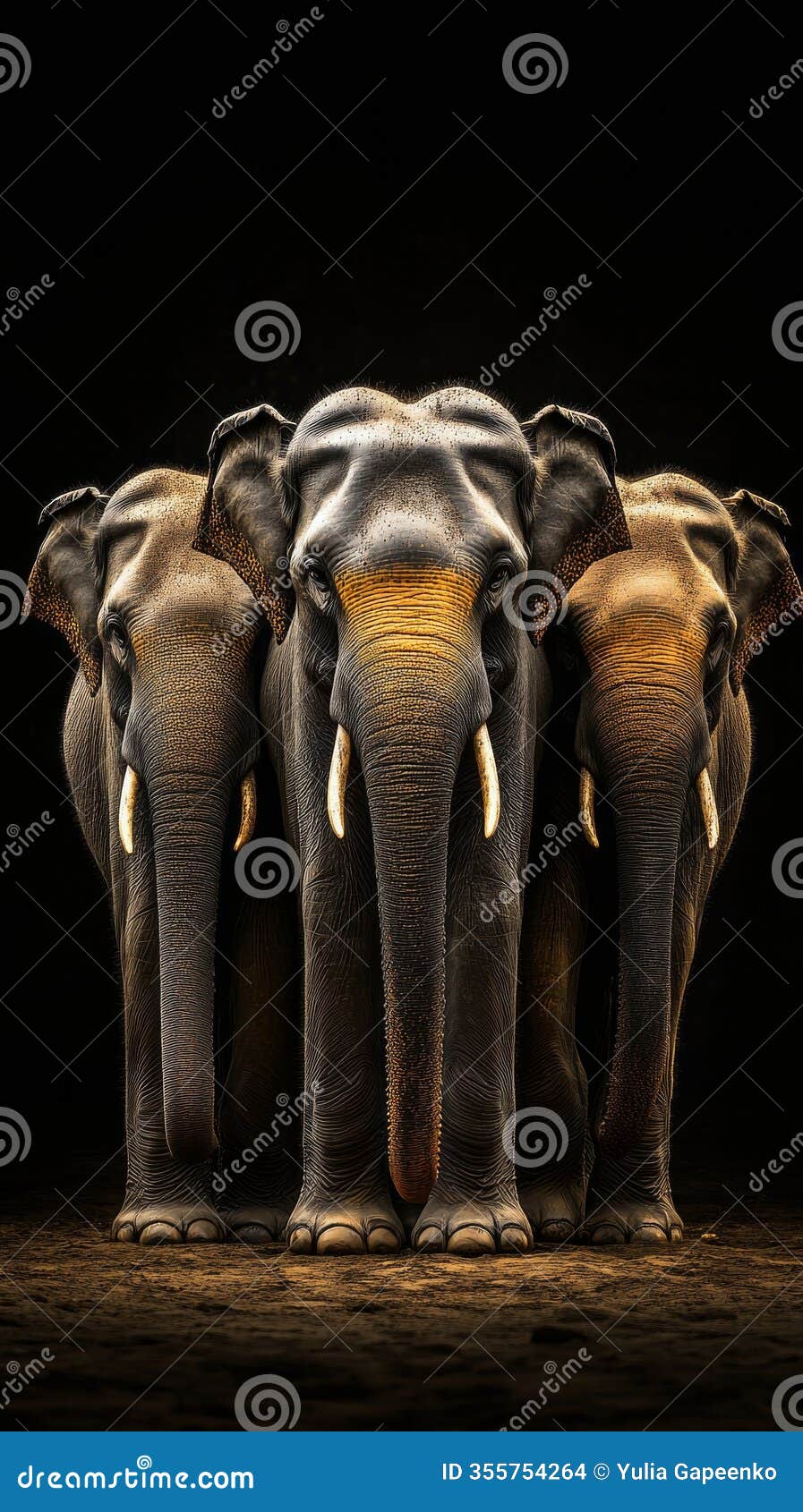 Three Elephants Standing Together in a Dramatic Lighting Setting ...