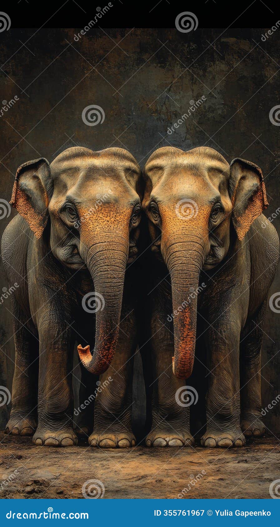 Three Elephants Standing Together in a Dramatic Lighting Setting ...