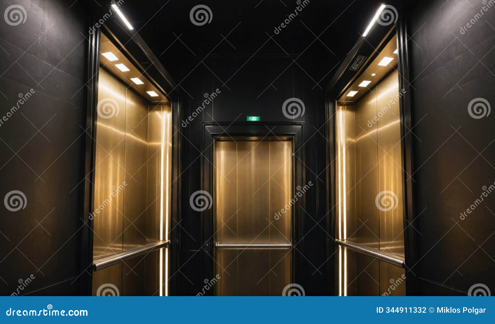 Three Elevator Doors In A Residential Building. Wide-angle View Of ...