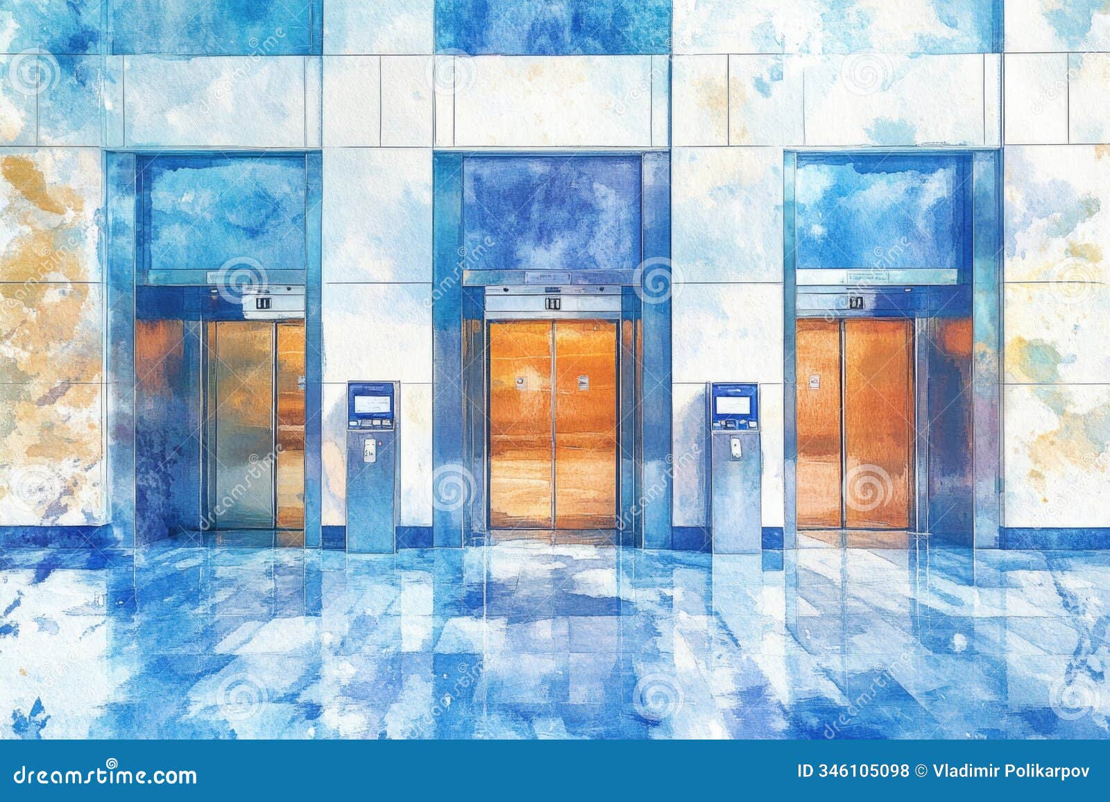 Three Elevators in a Modern Office Building Stock Photo - Image of ...