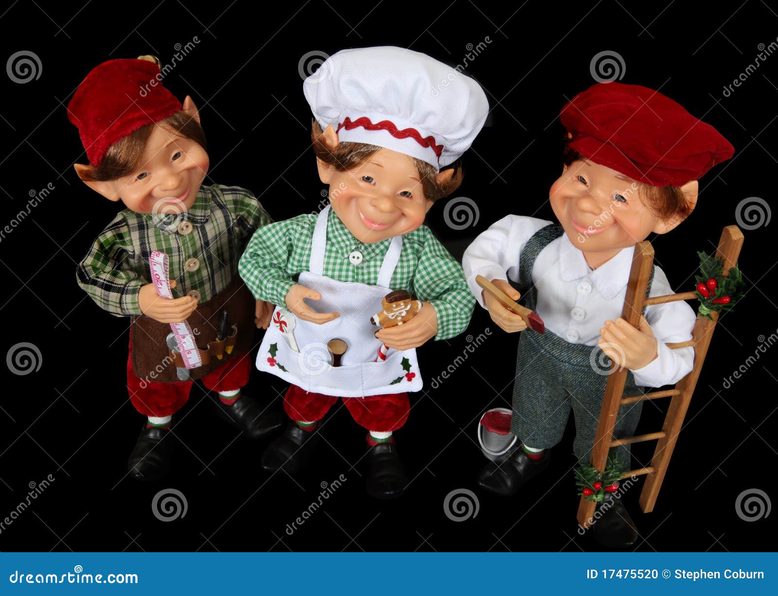 Three Elves at Chritsmas Smiling Stock Photo - Image of background ...