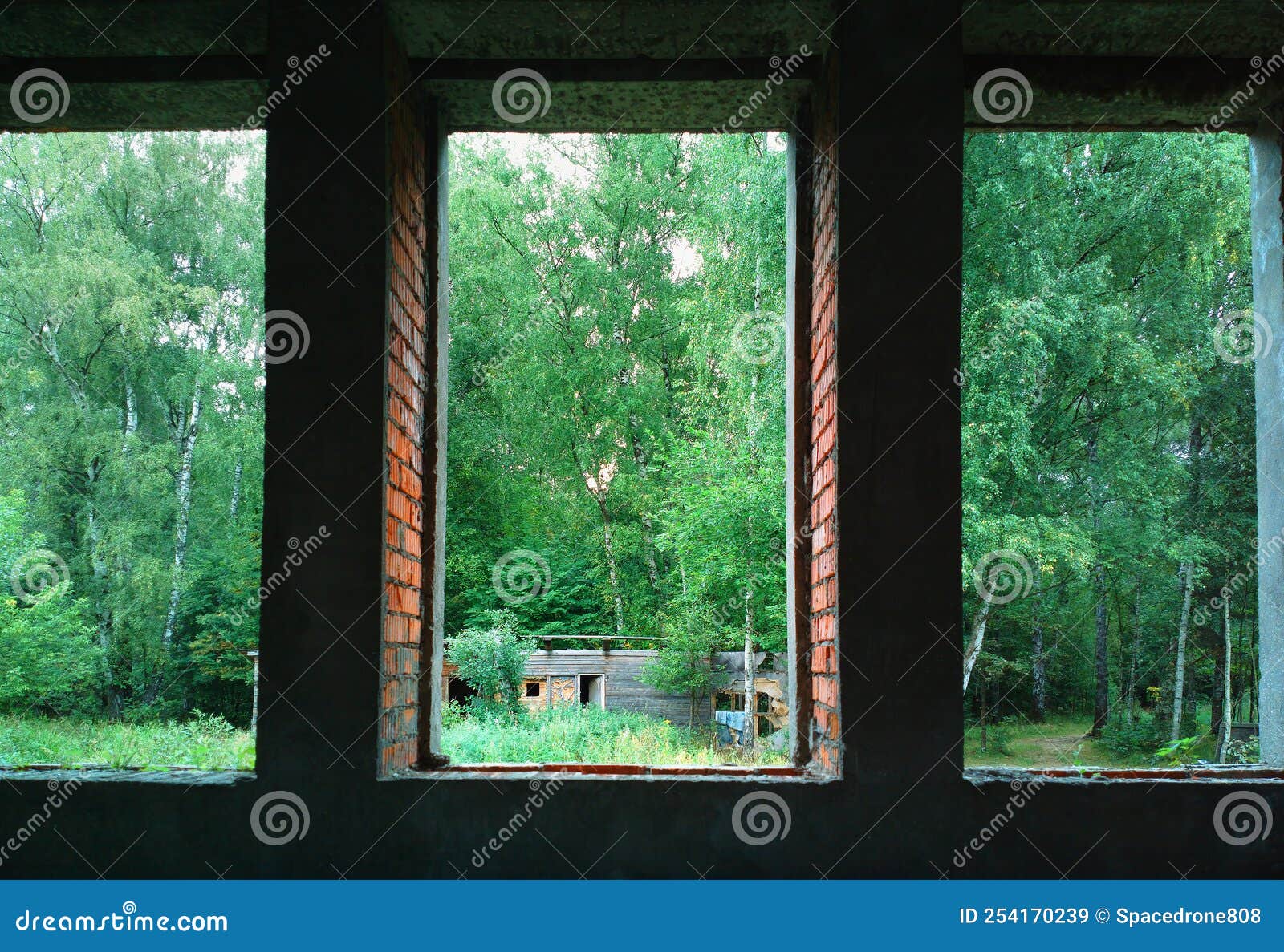 Three Embrasure Windows in Abandoned House Stock Image - Image of ...
