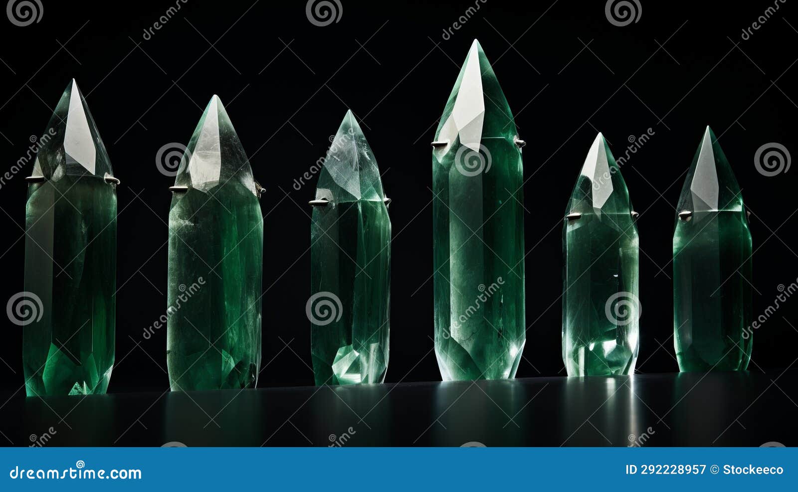 Emerald Quartz Crystal Points on Black Background Stock Illustration ...