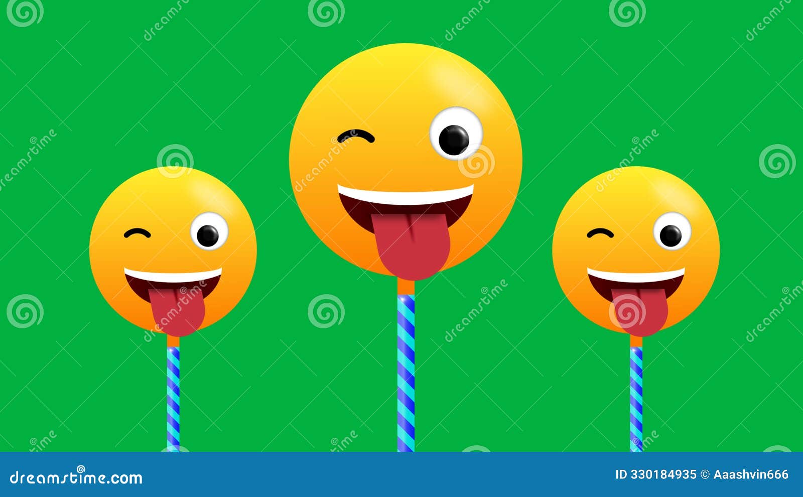 Three Emoji Stick in Funny Face Expression on Green Screen Stock ...
