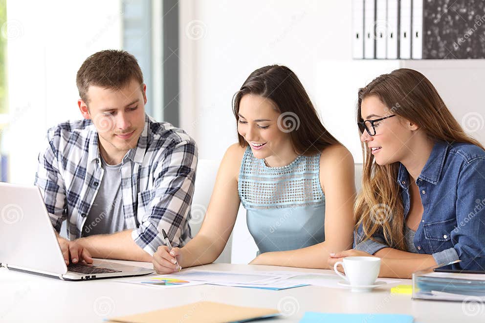 Three Employees Coworking at Office Stock Photo - Image of explaining ...