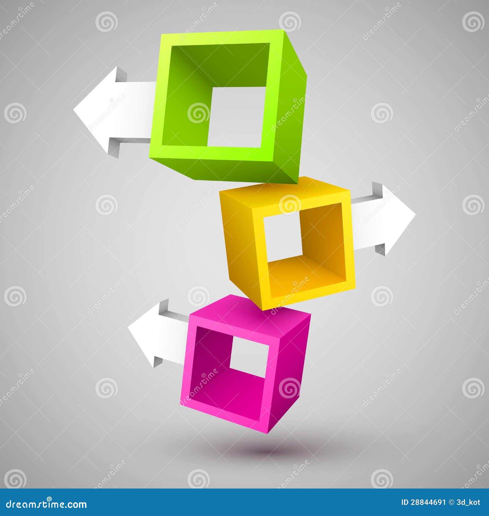 Three Empty Boxes with Arrows 3D Stock Vector - Illustration of chaos ...