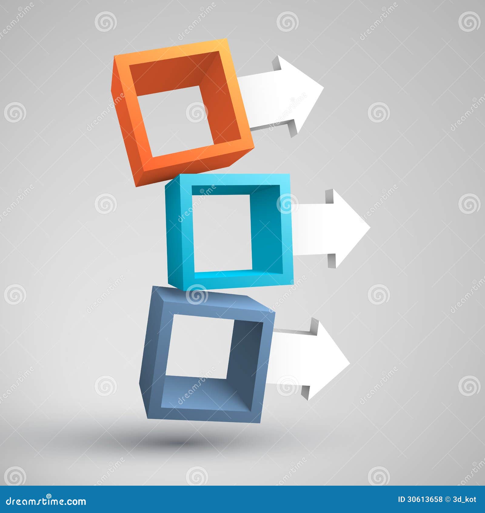 Three Empty Boxes with Arrows 3D Stock Vector - Illustration of arrow ...