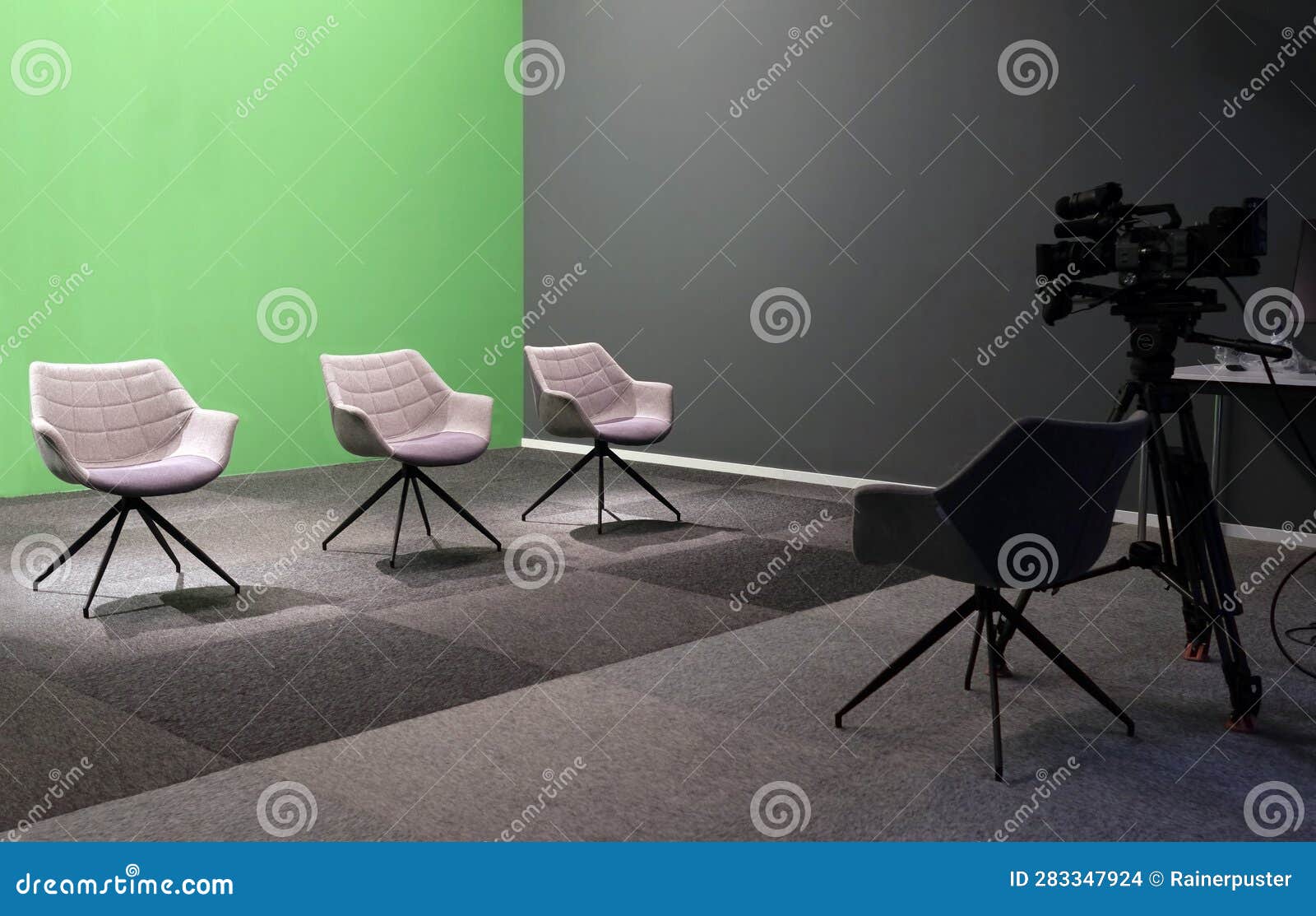 Three Empty Chairs in a TV Studio Stock Photo - Image of greenscreen ...