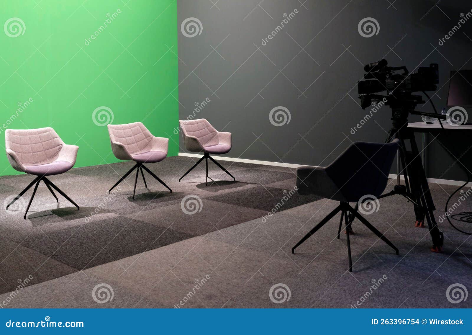Three Empty Chairs in a TV Studio Stock Photo - Image of wall, camera ...