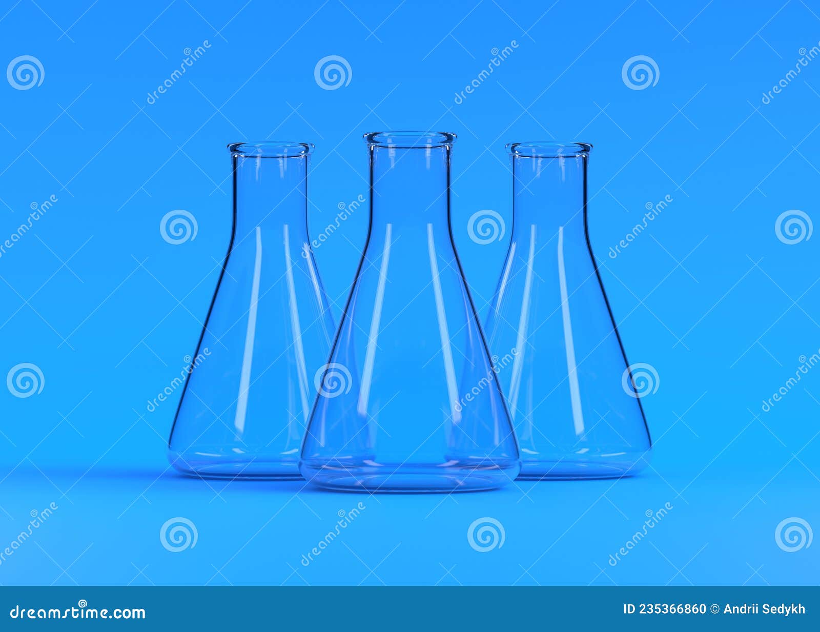 Three Empty Erlenmeyer Flask on Blue Background Stock Illustration ...