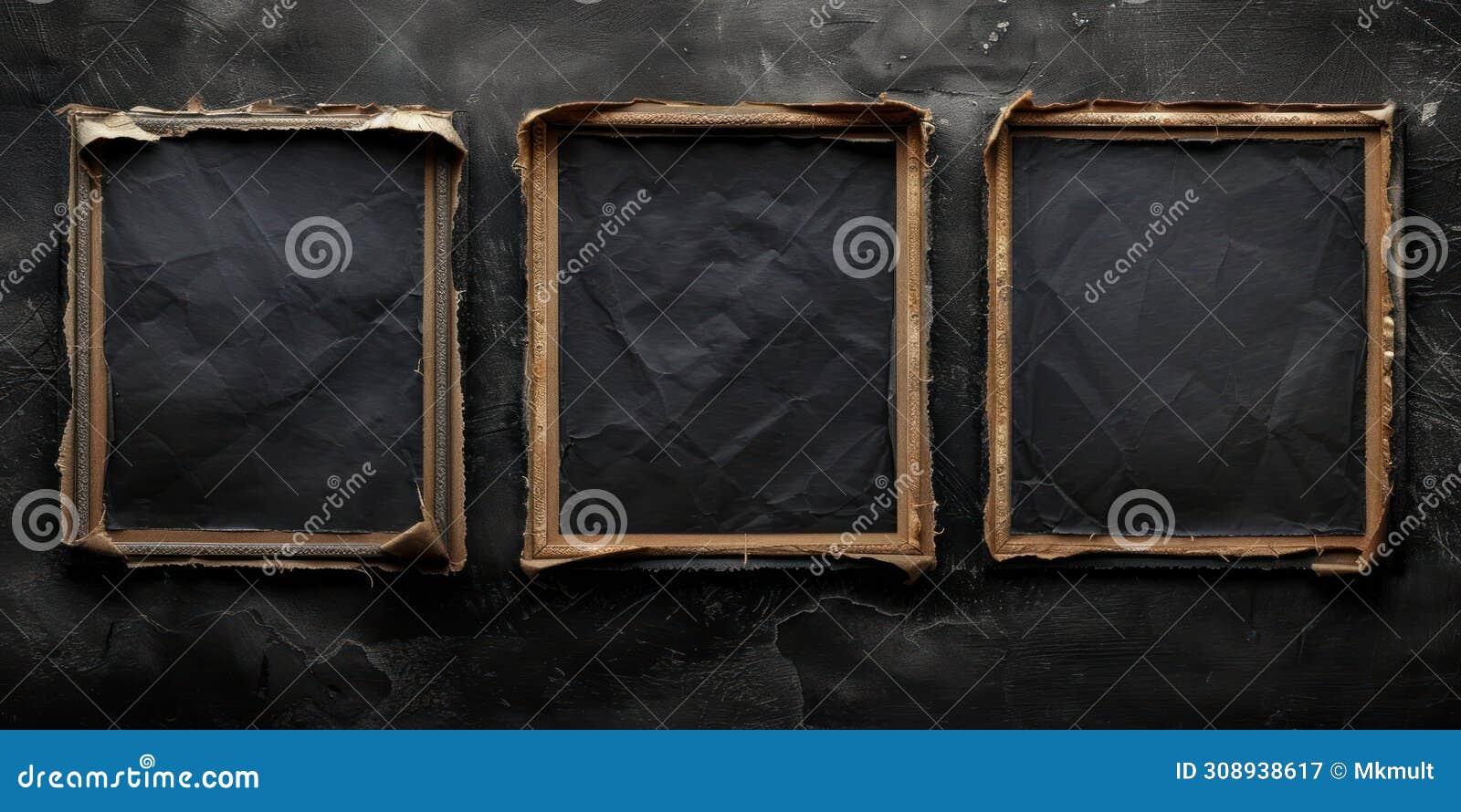 Three Empty Frames Hanging on Black Wall Stock Image - Image of ...