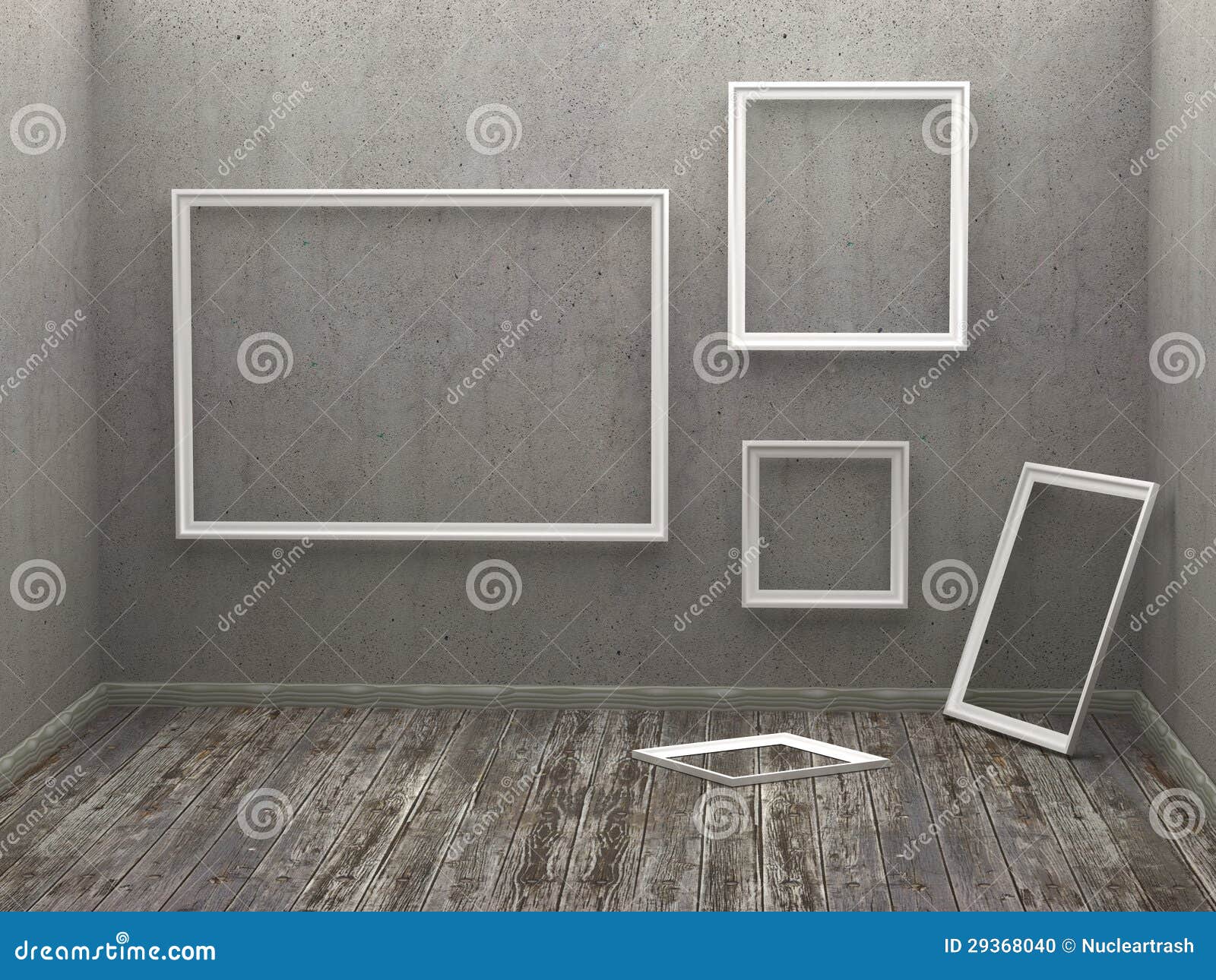 Three Empty Frames in a Room Stock Illustration - Illustration of floor ...