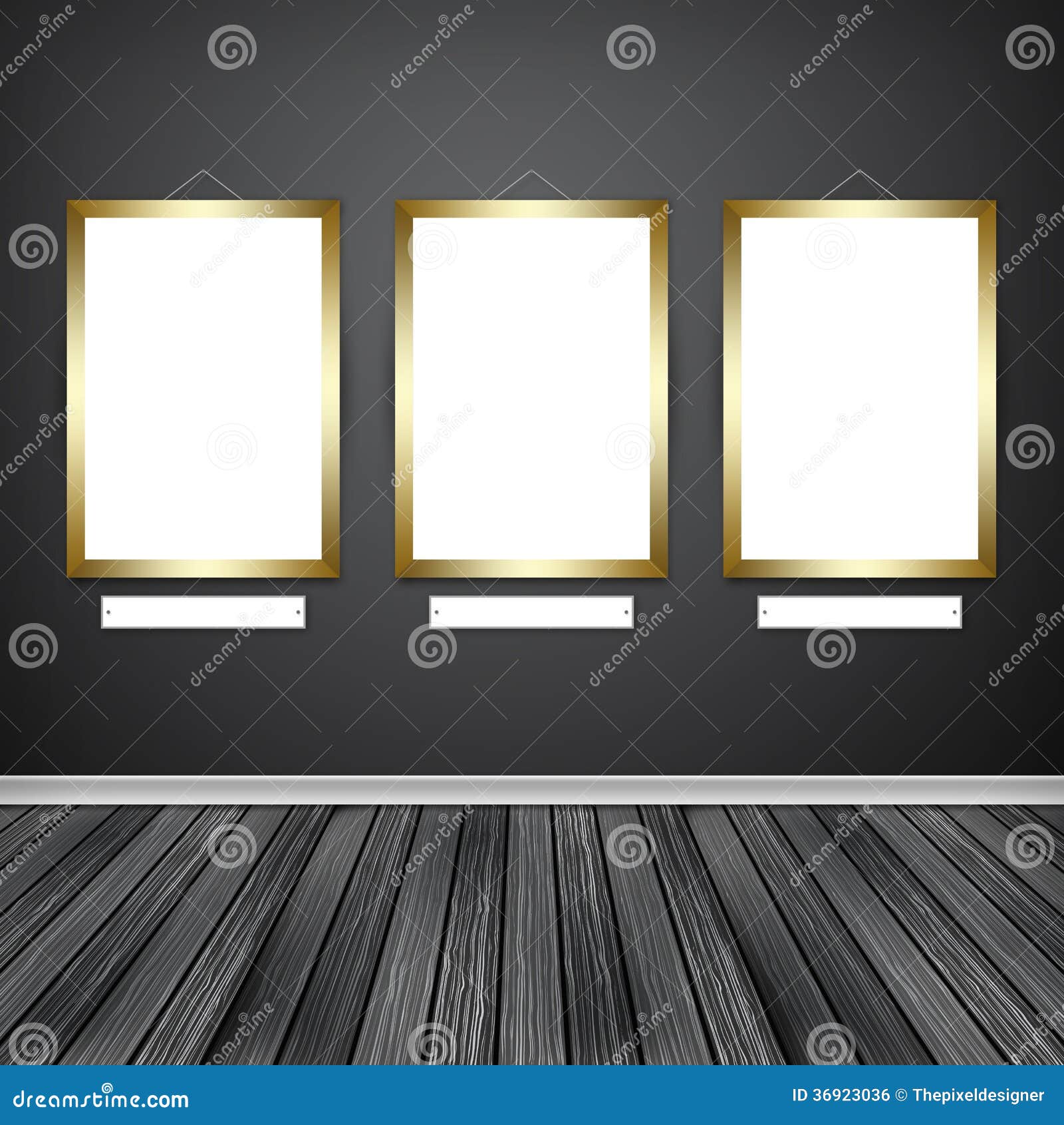 Three Empty Frames on a Wall Stock Illustration - Illustration of dark ...
