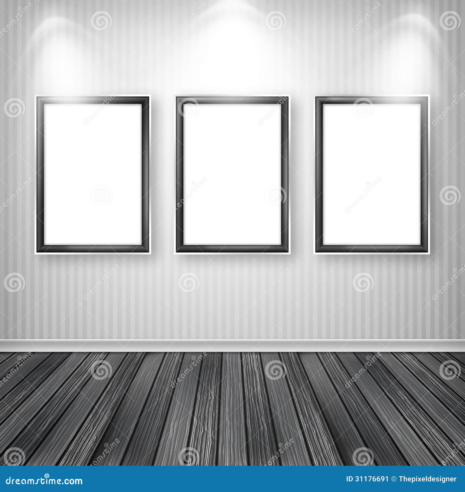 Three Empty Frames on a Wall Stock Illustration - Illustration of floor ...