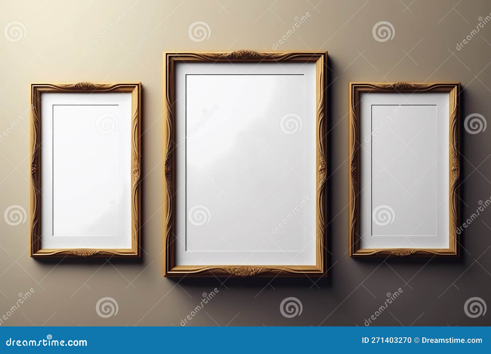 Three Empty Frames on the Wall, Mockup Template Stock Illustration ...