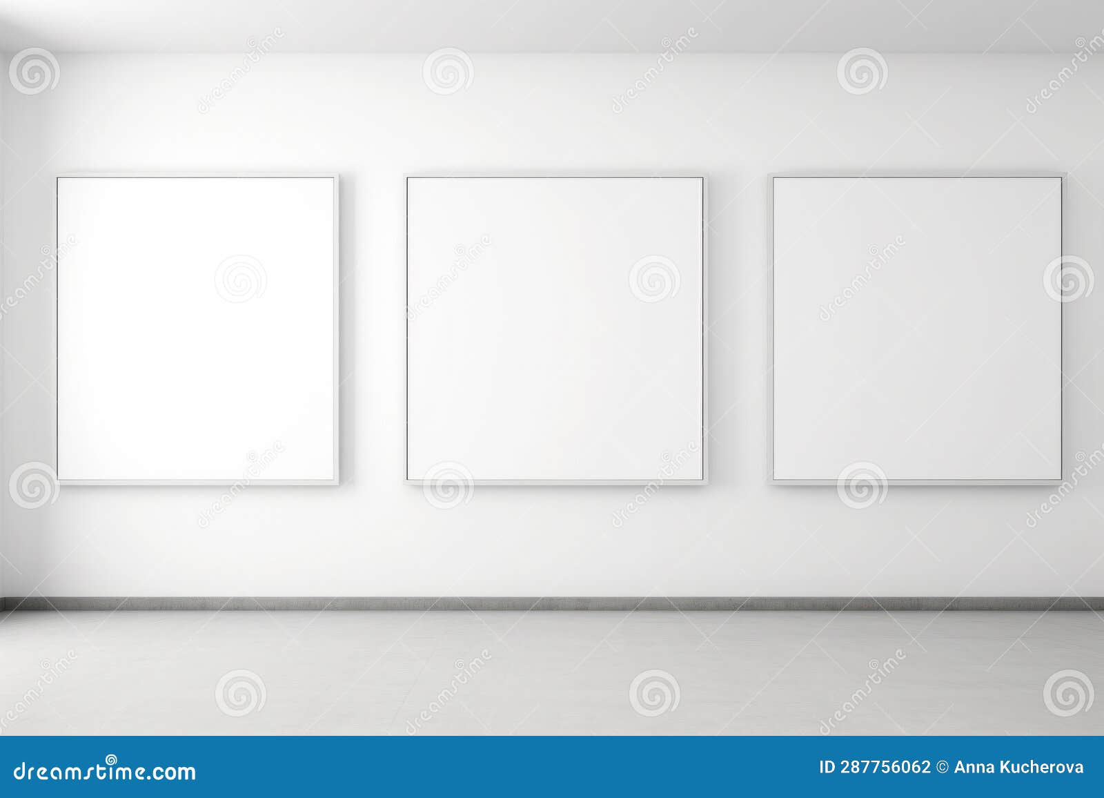 Three Empty Frames on a White Wall, Mockup for Presenting Art or Design ...