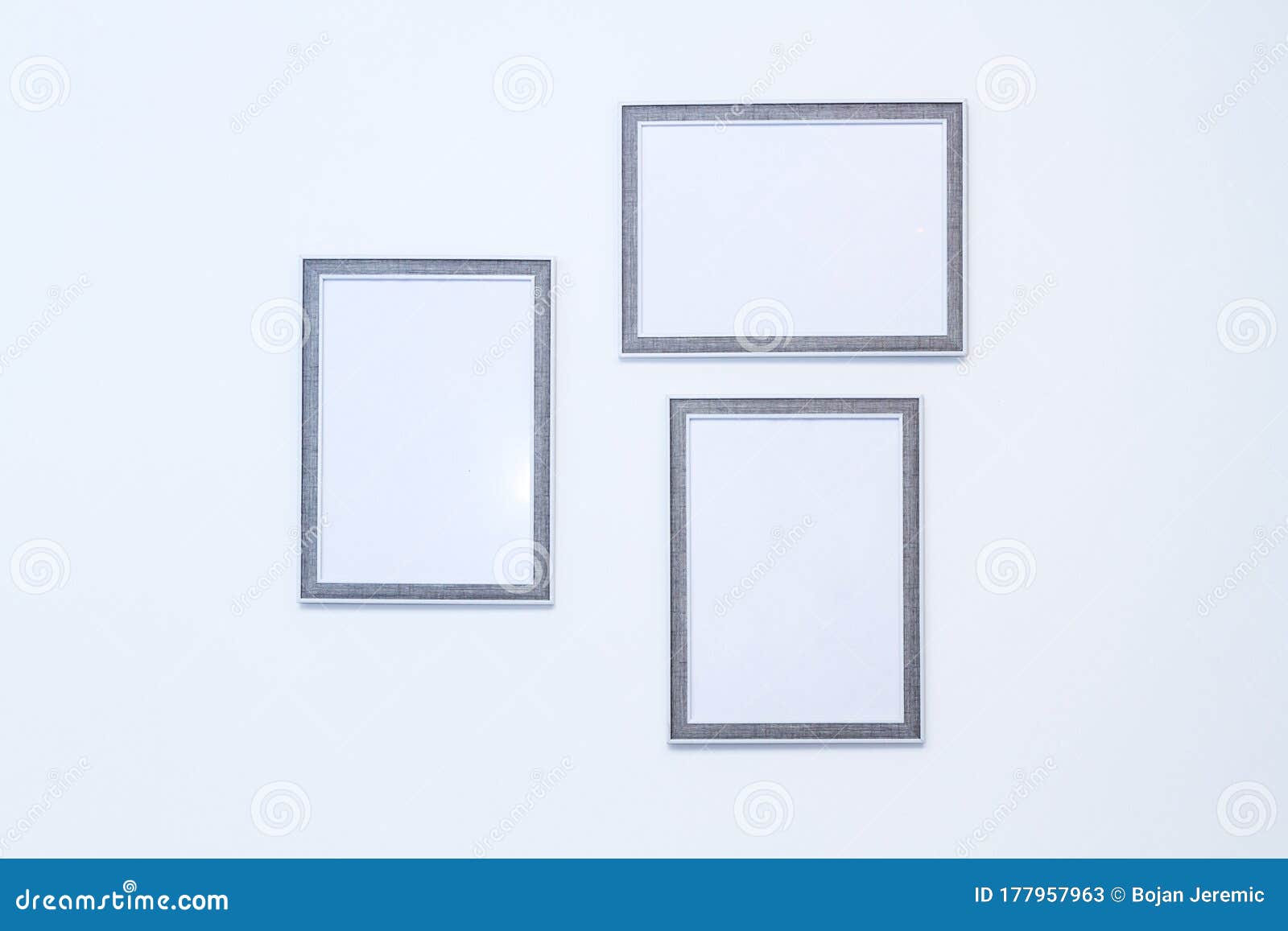 Three Empty Frames on the White Wall. Stock Image - Image of background ...