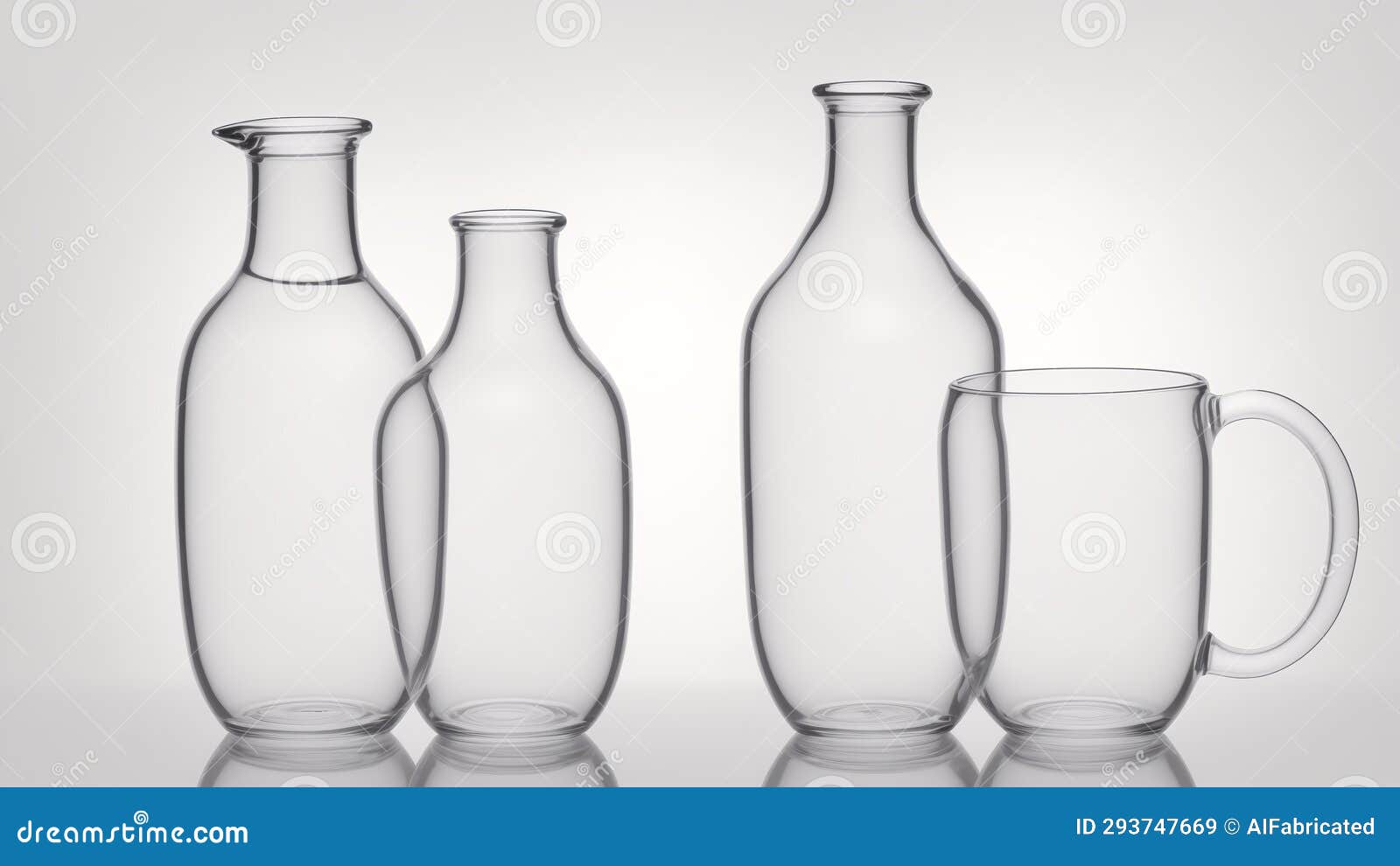 Three Empty Glass Bottles and a Glass Cup Stock Illustration ...