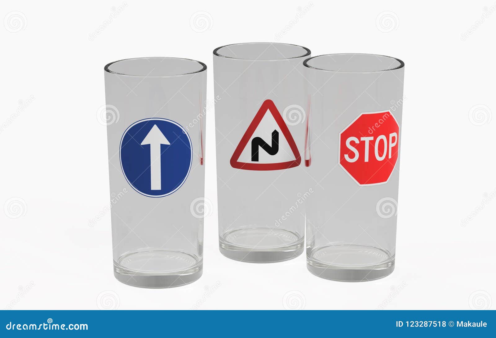Three Empty Glass Decorated with Road Signs Stock Illustration ...