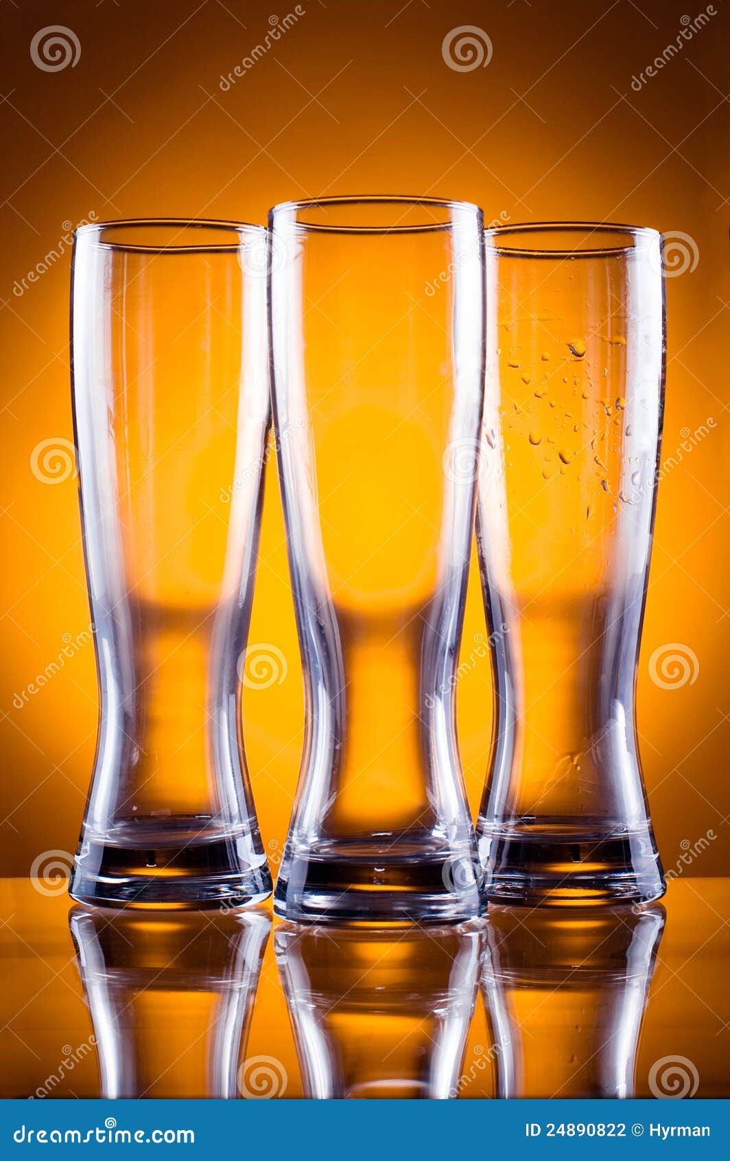 Three Empty Glass Glasses for Beer or Drinks Stock Photo - Image of ...