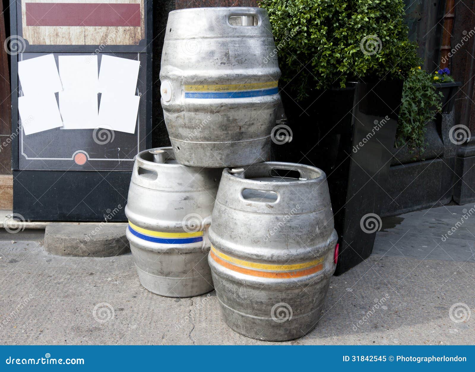 Three empty metal kegs stock image. Image of hangover - 31842545