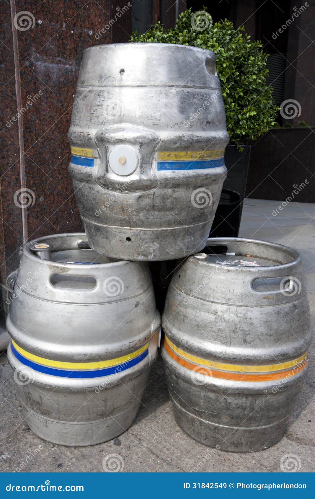 Three empty metal kegs stock image. Image of pavement - 31842549