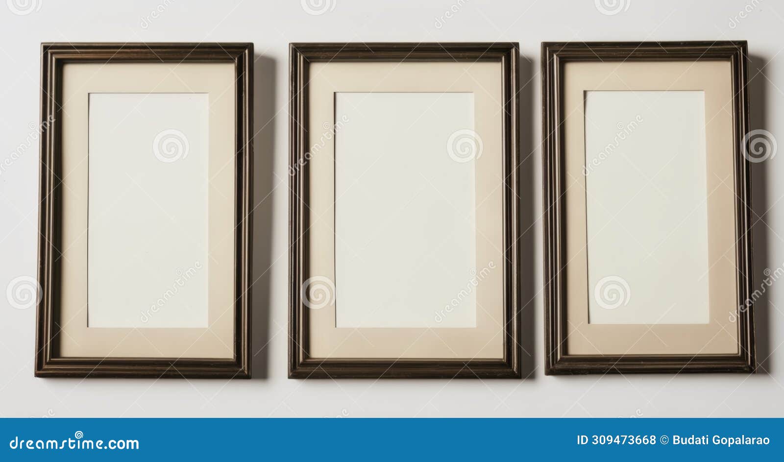 Three Empty Picture Frames on a White Wall Stock Illustration ...