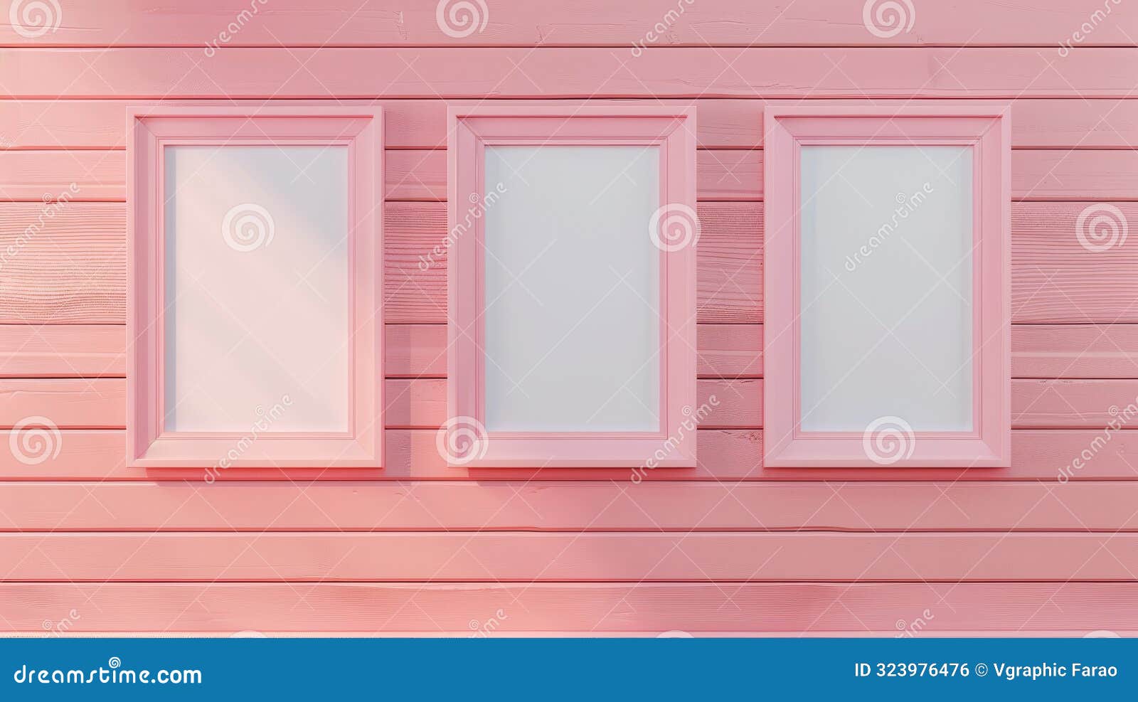 Three Empty Pink Picture Frames on Pink Wooden Wall Stock Photo - Image ...