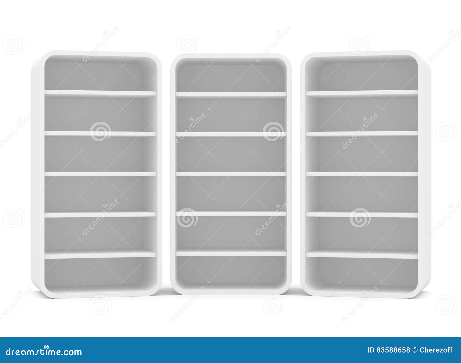 Three Empty Rotated Retail Shelves. Front View Stock Illustration ...