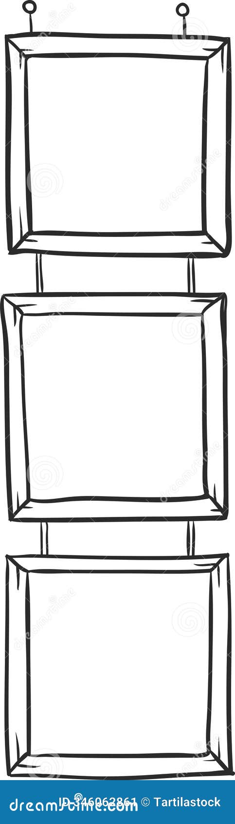 Three Empty Square Wooden Frames are Hanging Vertically from Small ...