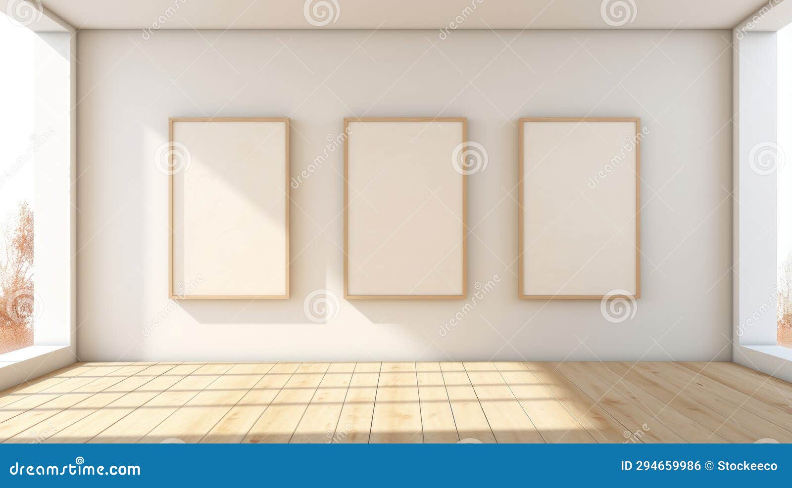 Contemporary Minimalist 3d Render of Three White Frames on Wood Stock ...