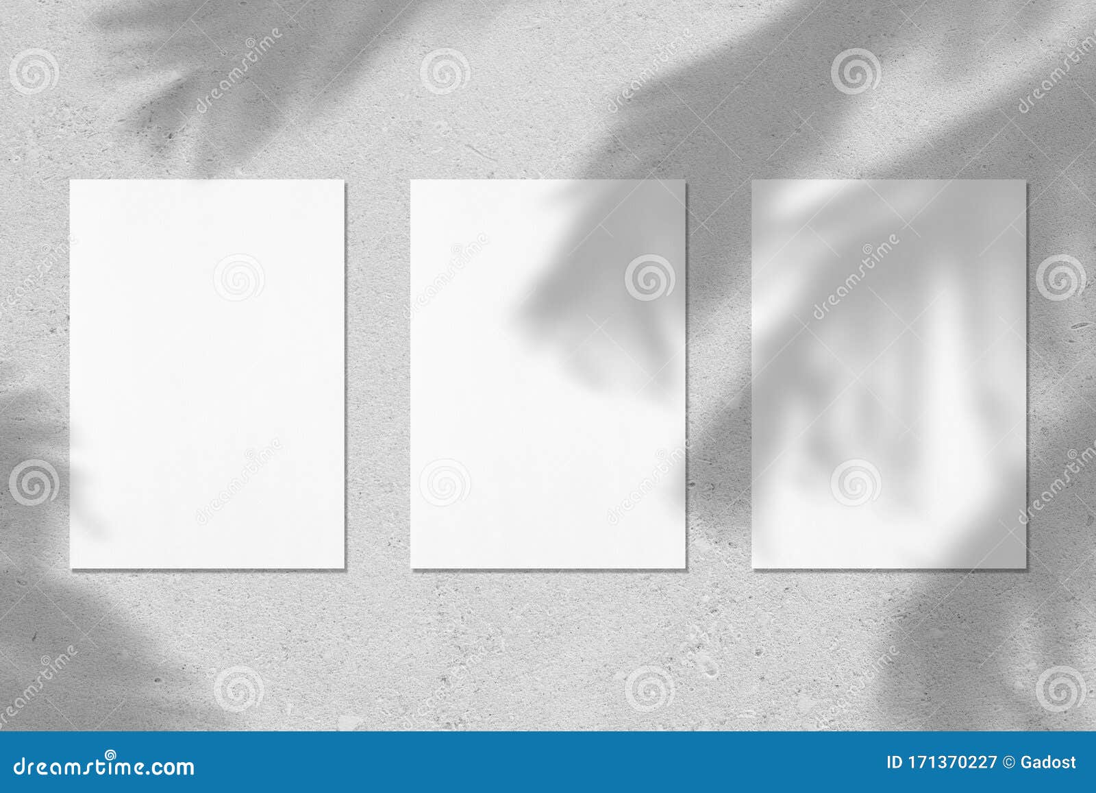 Three Empty White Vertical Rectangle Poster or Card Mockups with Palm ...