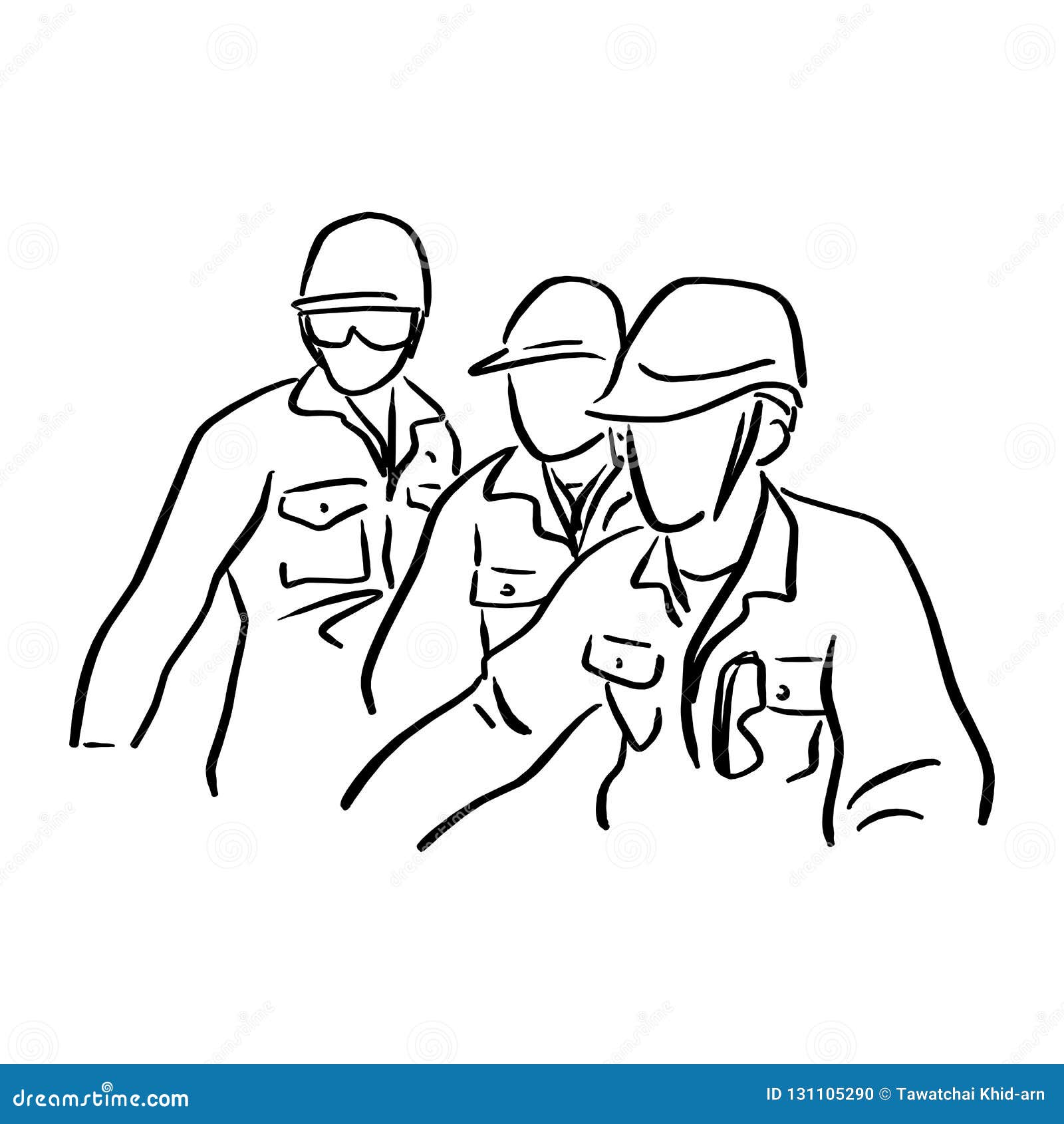Three Engineer Worker with Hard Hat Vector Illustration Sketch D Stock ...