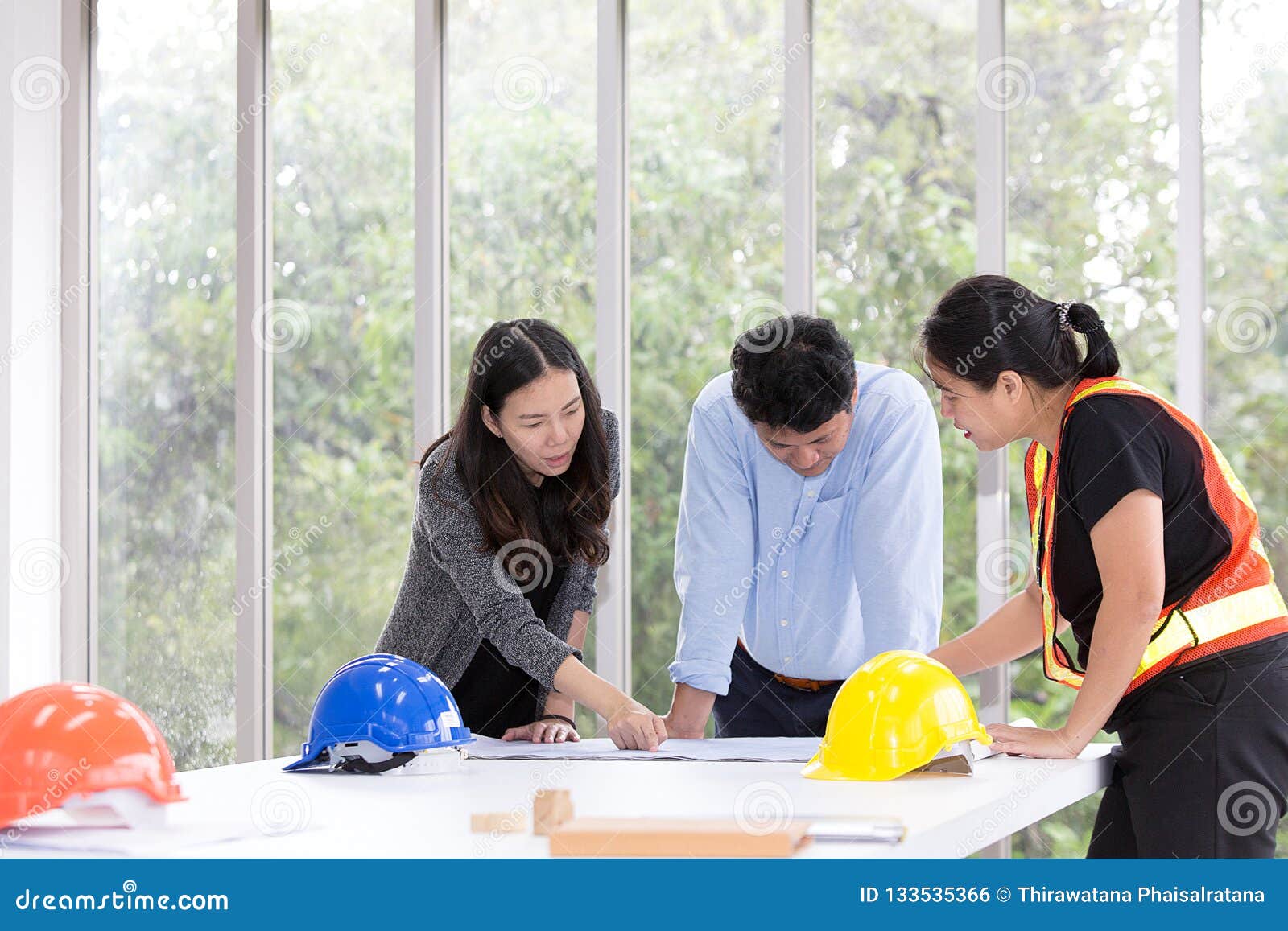 Three Engineers Working Meeting Room at the Office. Group Worker Stock ...