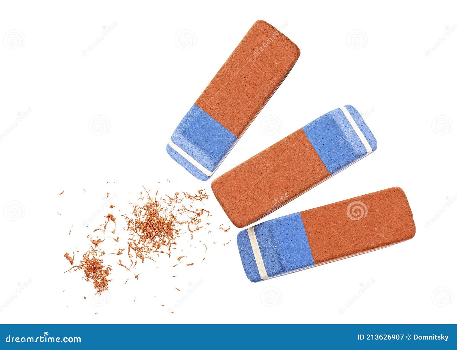 Three Erasers and Eraser Scrap Isolated on White Background, Top View ...