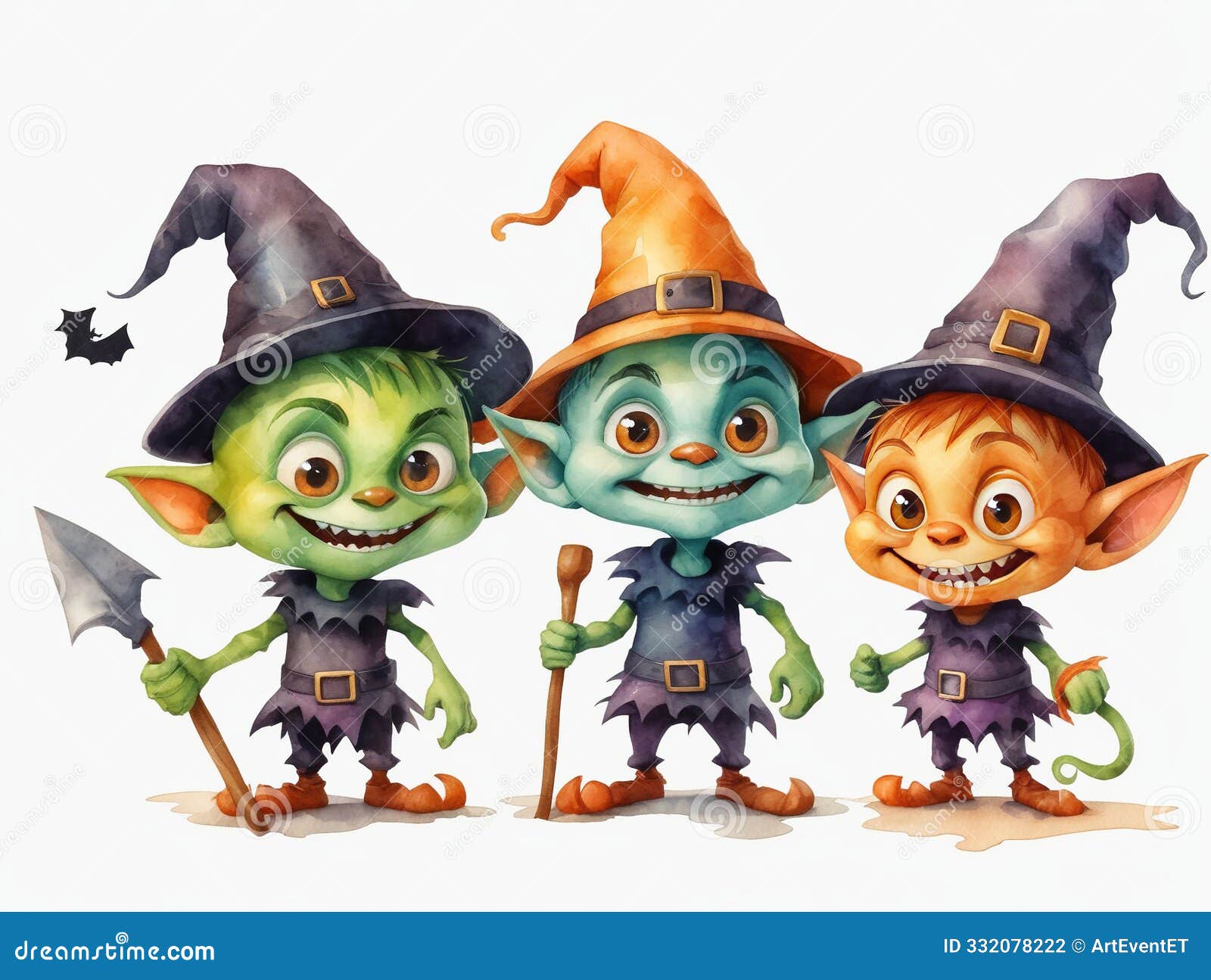 Evil Goblins And Bats In Mystical Forest At Sunset. Royalty-Free Stock ...