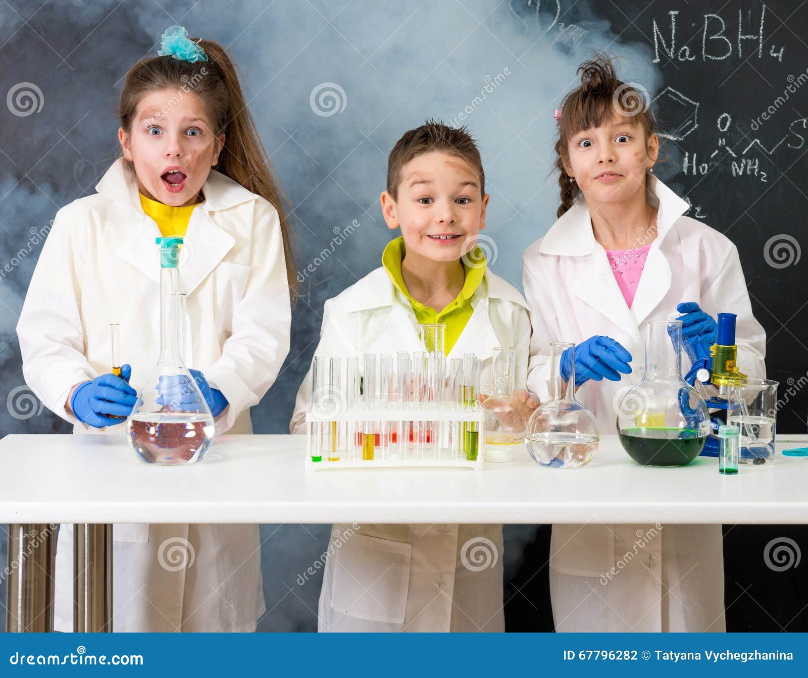 Three Excited Children after Chemical Experiment Stock Photo - Image of ...