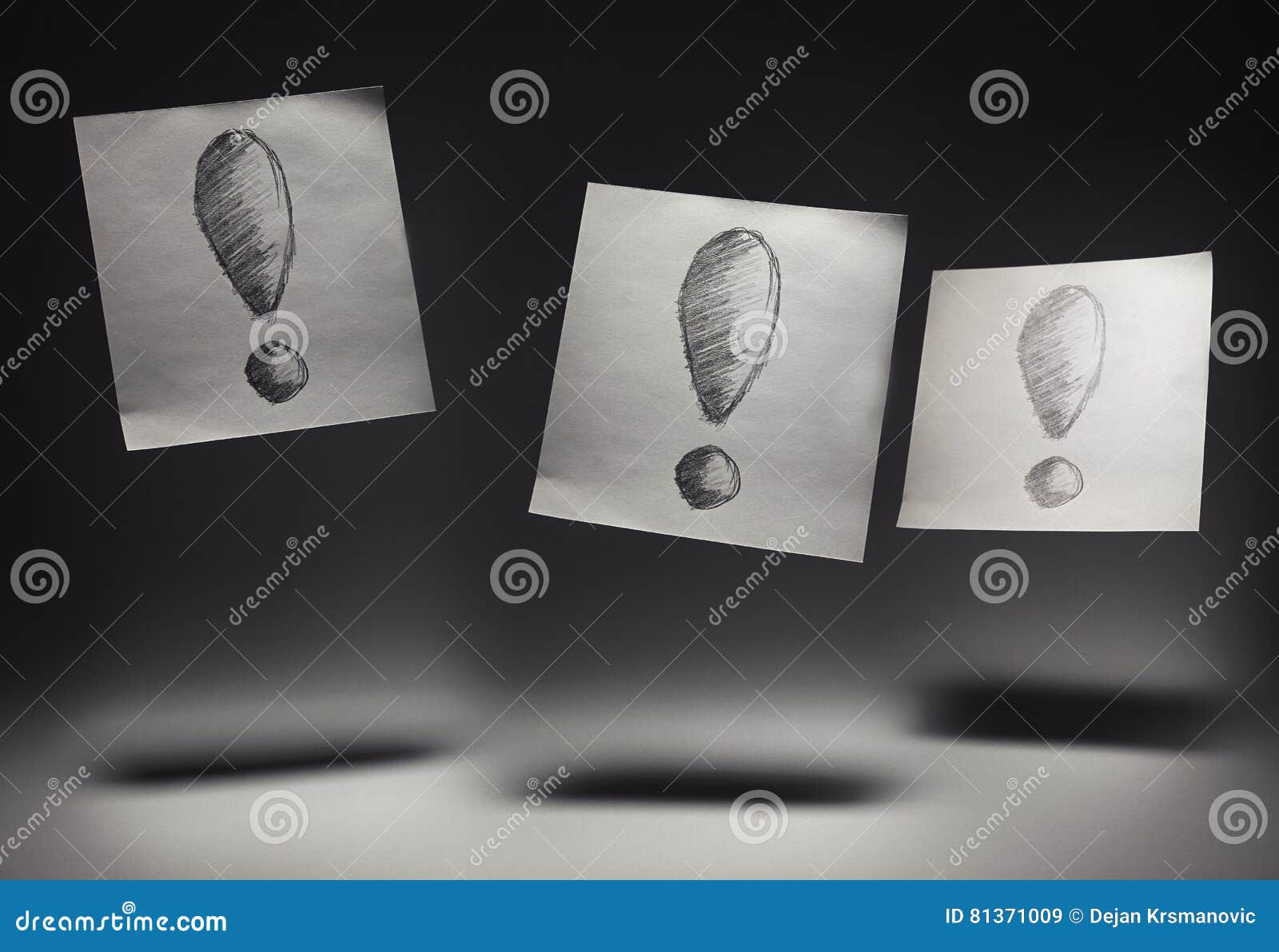 Three Exclamation Marks on Papers Stock Image - Image of peaces, white ...