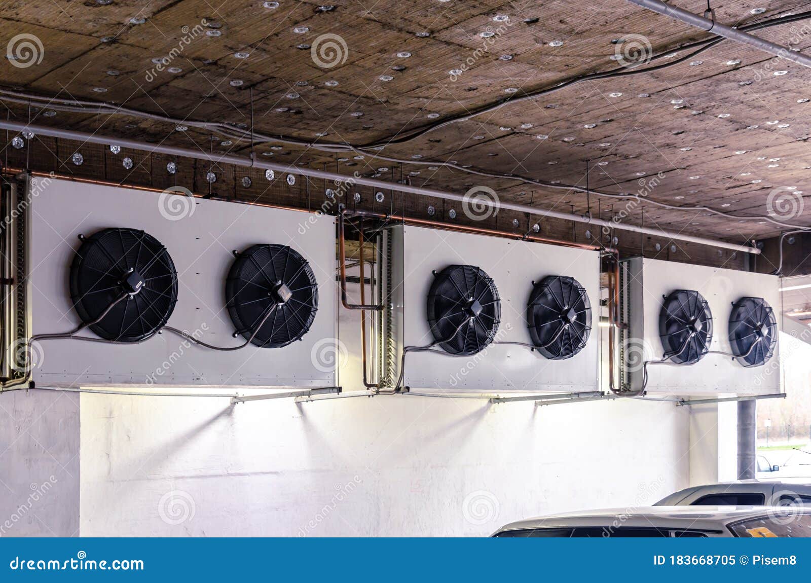 Three External Heat Exchange Units on the Wall Stock Image - Image of ...