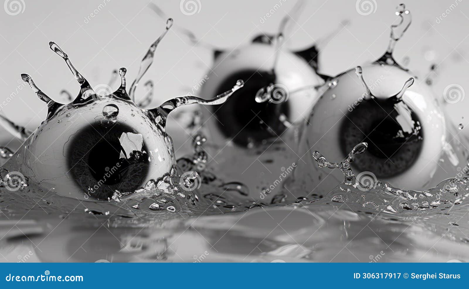 Three Eyeballs are in a Pool of Water with Drops, AI Stock Illustration ...